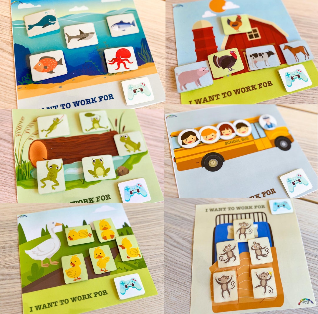 BUNDLE 6 Token Boards: Farm Animals, Ducks, Frogs, School Bus, Monkeys ...