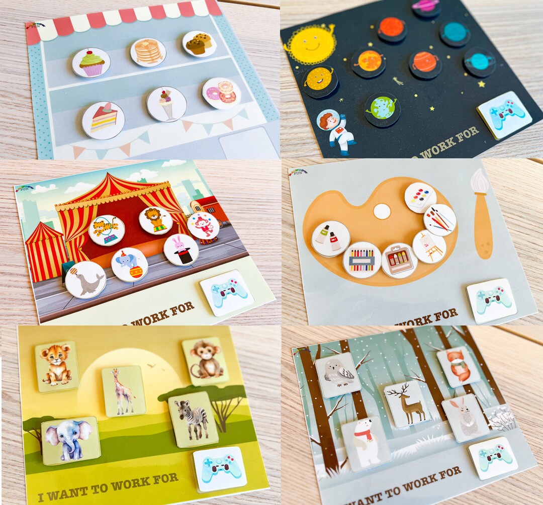 BUNDLE 6 Token Boards: Sweets, Planets, Circus, Safari Animals, Winter ...