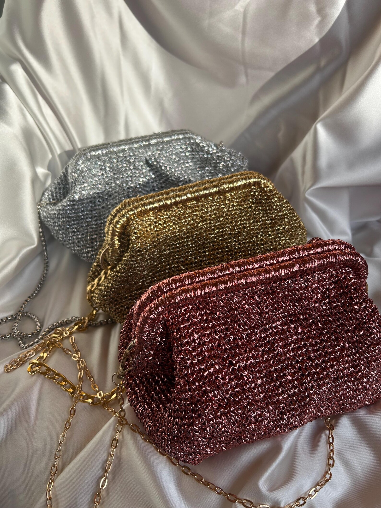 Shiny Metallic Clutch Bag, Luxury Bag, Crochet Clutch Bag, Handmade ...