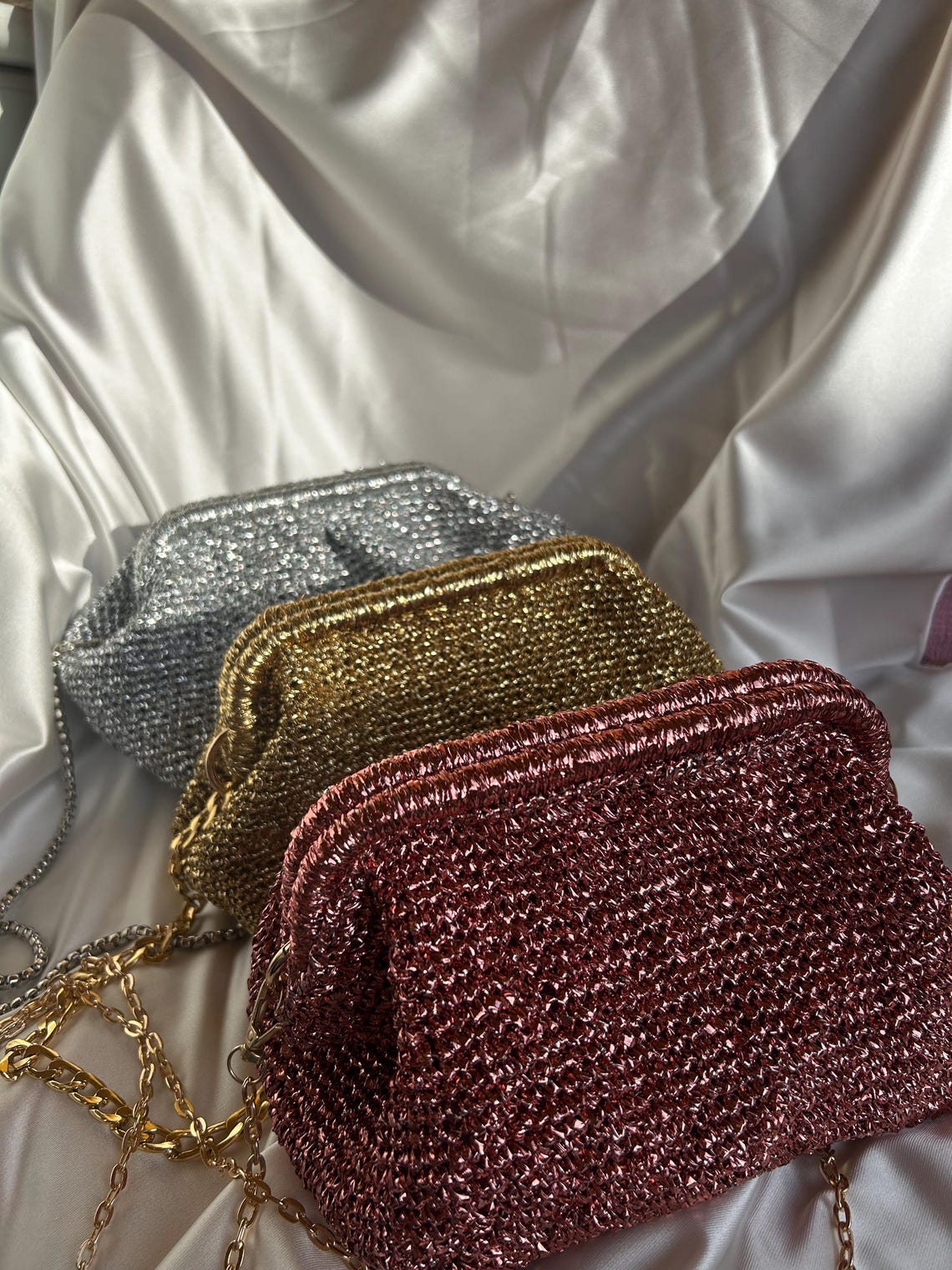 Shiny Metallic Clutch Bag, Luxury Bag, Crochet Clutch Bag, Handmade ...