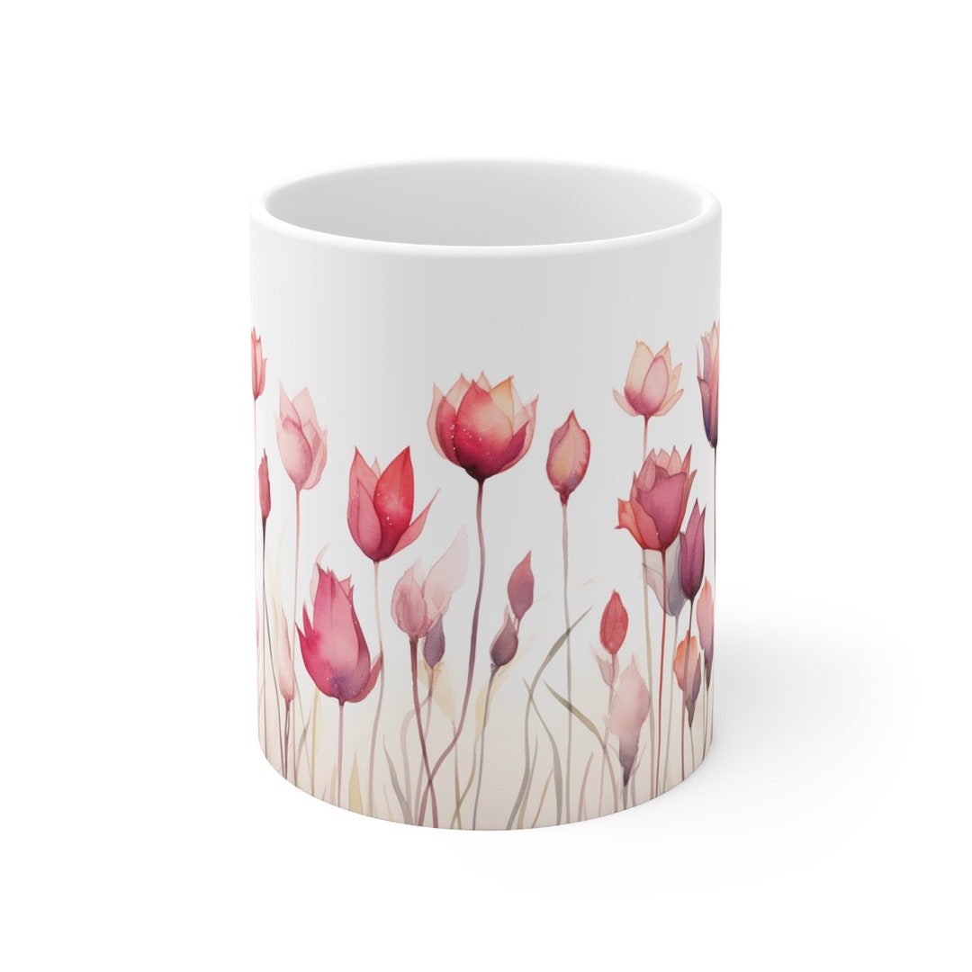 Tulip Watercolor Style Mug. Pressed Flowers Mug. Pressed Floral Mug ...