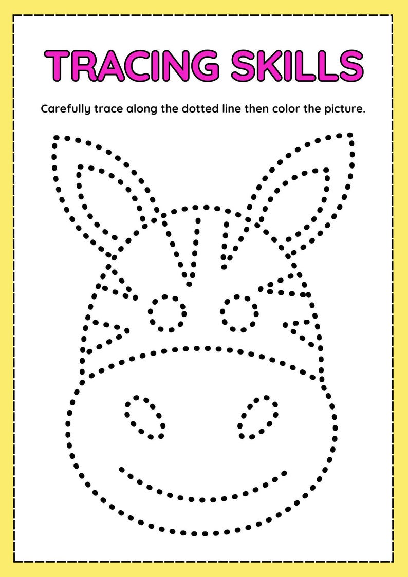 Animal Tracing Worksheet in Pink Yellow Dotted Style - Etsy
