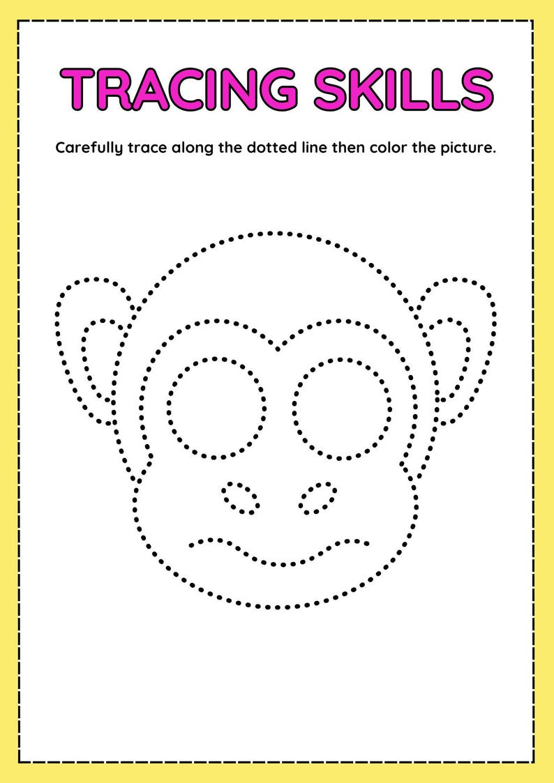 Animal Tracing Worksheet in Pink Yellow Dotted Style - Etsy