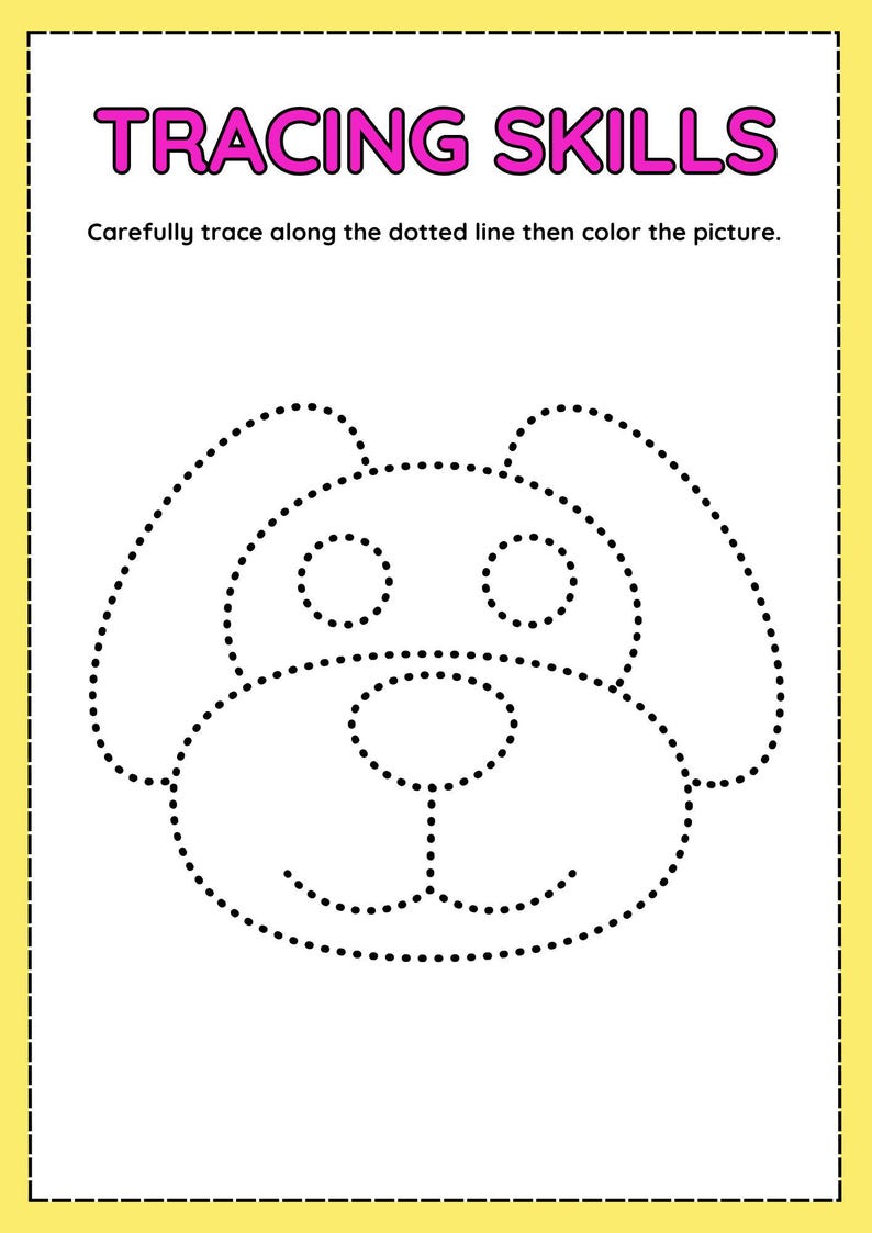 Animal Tracing Worksheet in Pink Yellow Dotted Style - Etsy