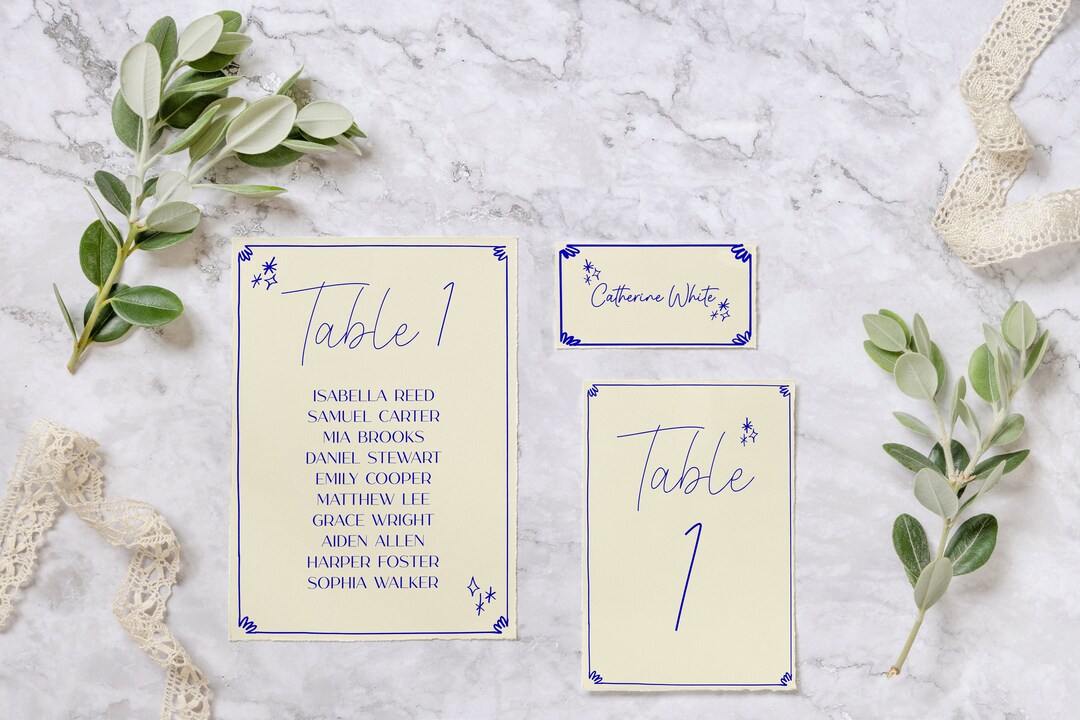 Table Numbers, Name Tags WEDDING INVITATION TEMPLATE Hand Drawn ...
