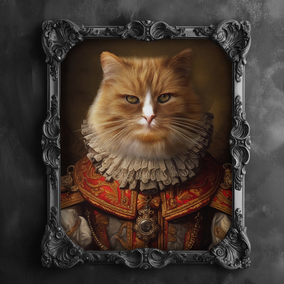 Royal Cat Portrait From Photo, Renaissance Cat Painting, King Queen Pet ...