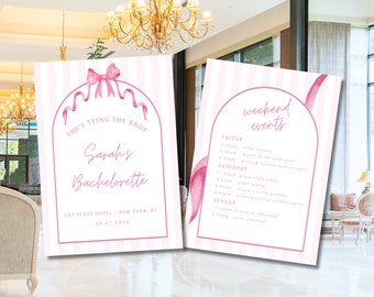 Pink Bow-themed Bachelorette Party Invitation & Itinerary, Games ...