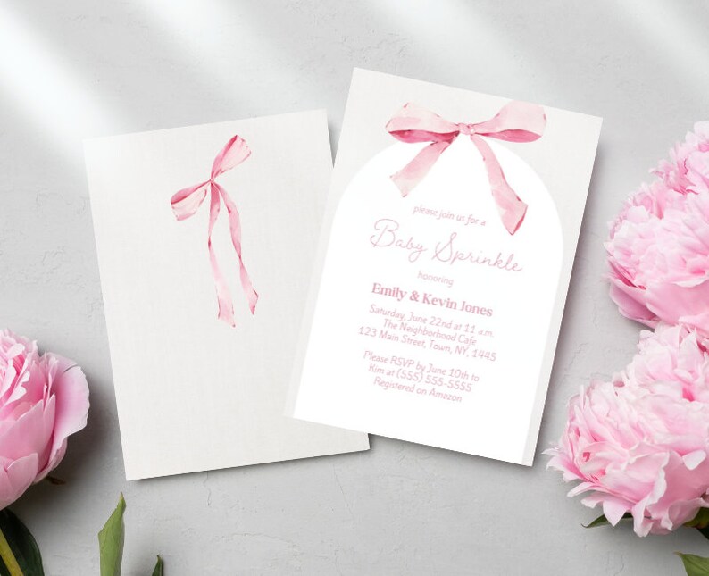 Pink Bow Invitation for Girl Baby Sprinkle, Minimalist Baby Sprinkle ...