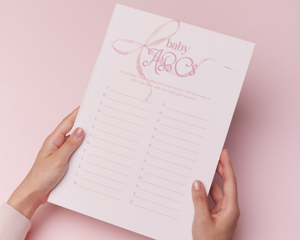 10 Editable Pink Bow Games for Girls Baby Shower, Minimalist Baby ...