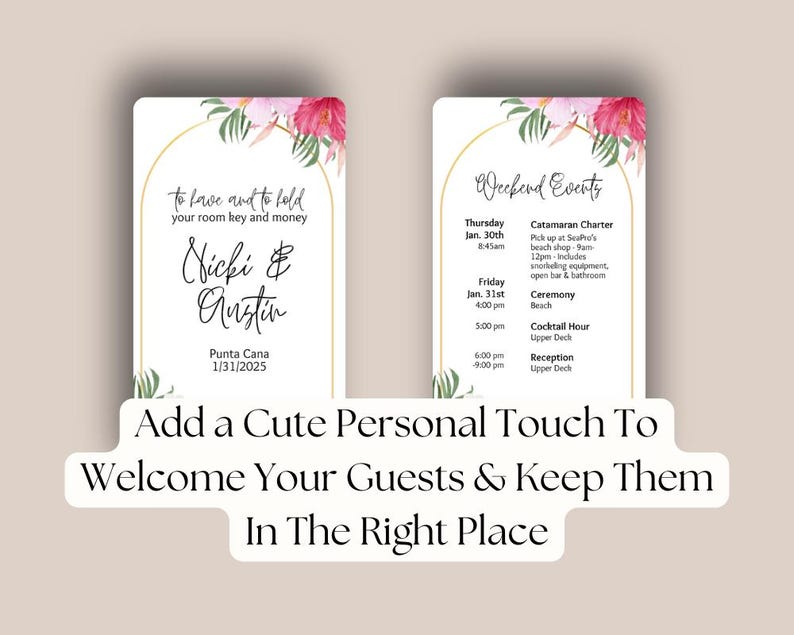 Wedding Room Key Card Tag Template, Itinerary, Agenda, Printable Modern ...