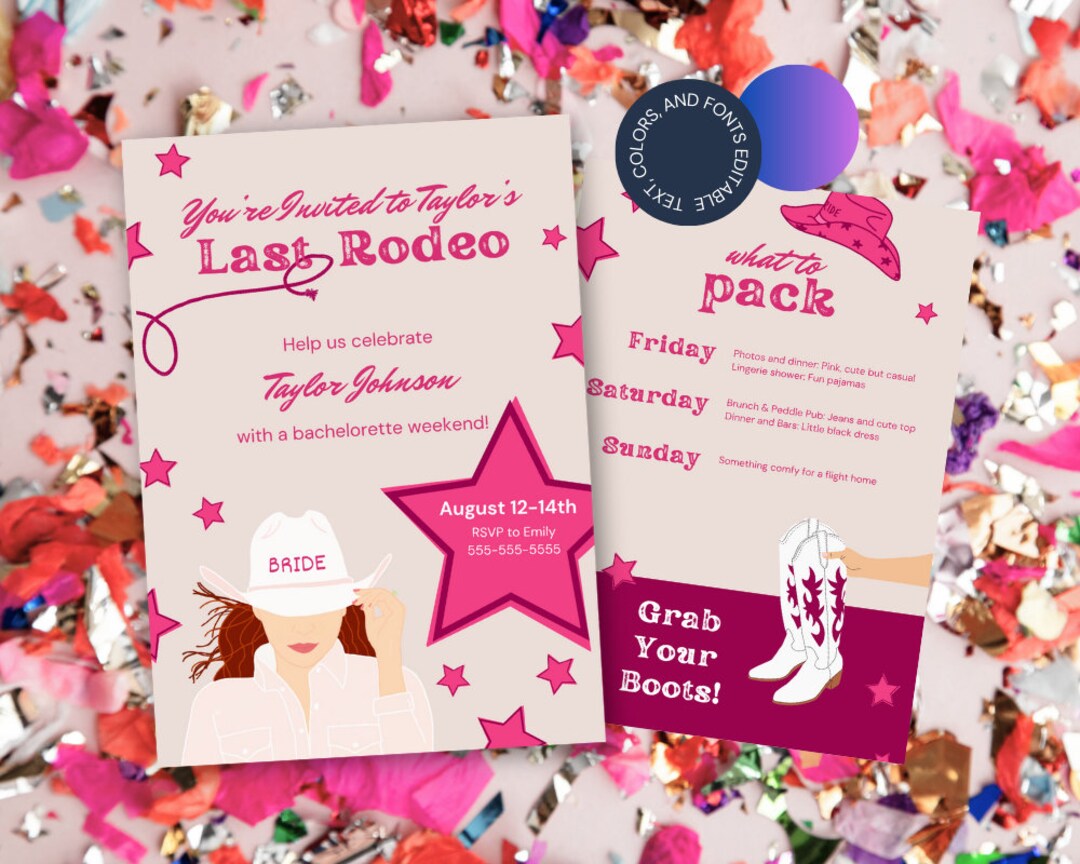 Last Rodeo Bachelorette Party Invitation, Itinerary, Packing List, and ...