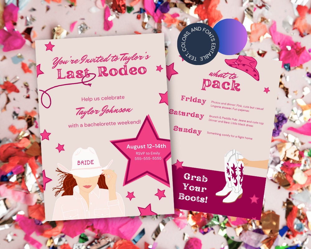 Last Rodeo Bachelorette Party Invitation, Itinerary, Packing List, and ...