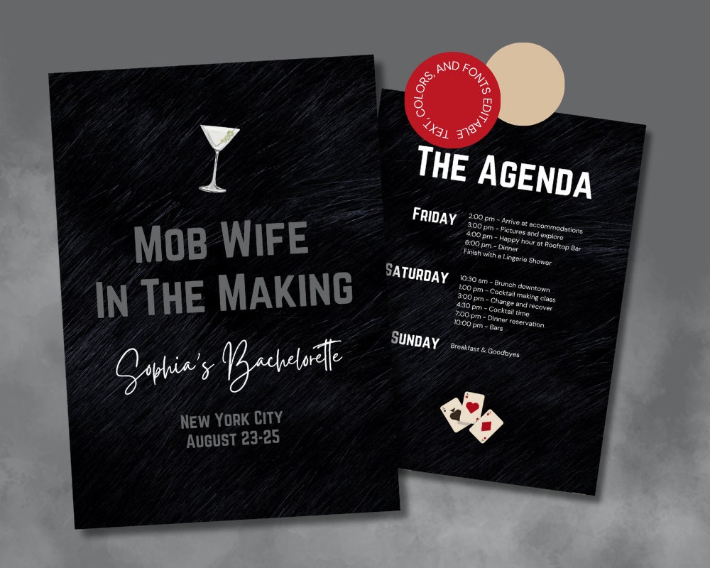 Mob Wife Bachelorette Party Invitation and Games Template Glitz and ...