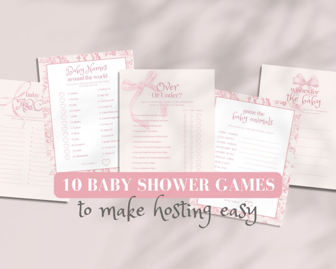 10 Editable Pink Bow Games for Girls Baby Shower, Minimalist Baby ...