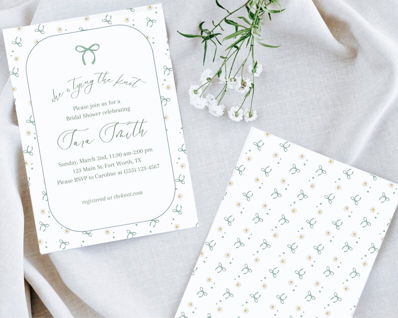 Daisies and Bows Shower Invitations Coquette Green Bow Bridal Luncheon ...
