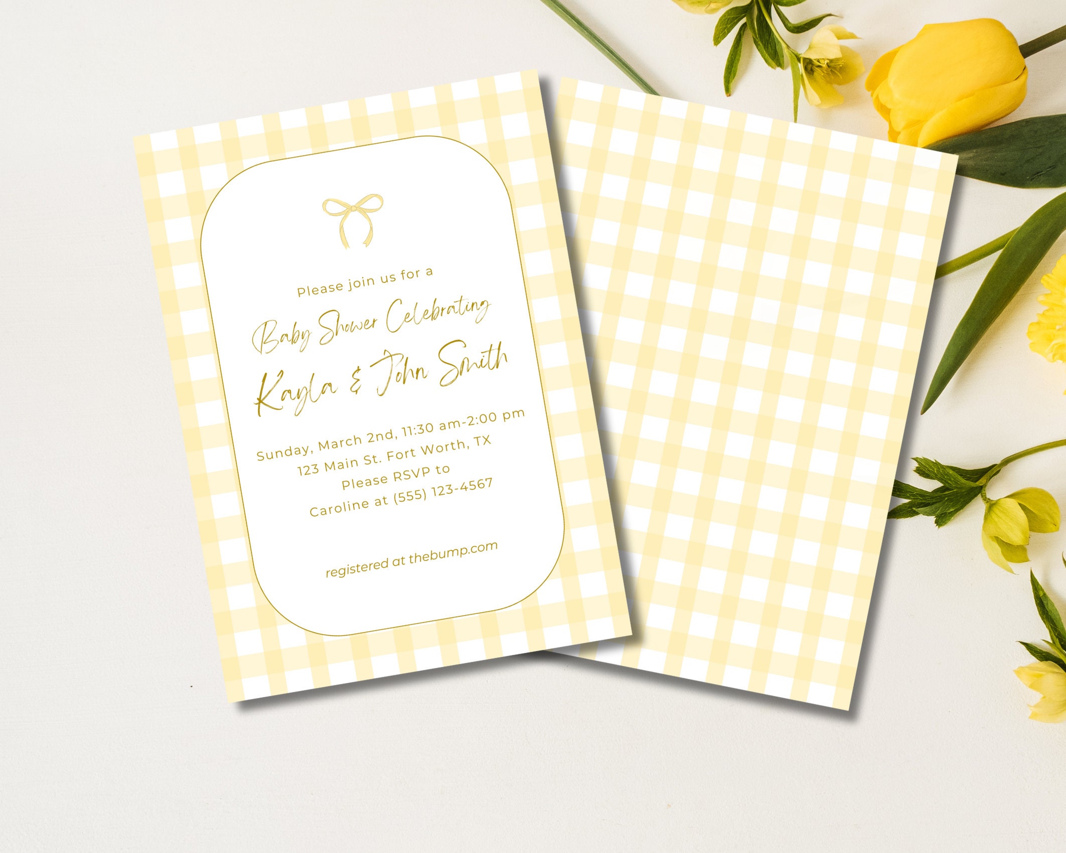 Yellow Baby Shower Invitation Template | Yellow Bow Coquette Theme ...