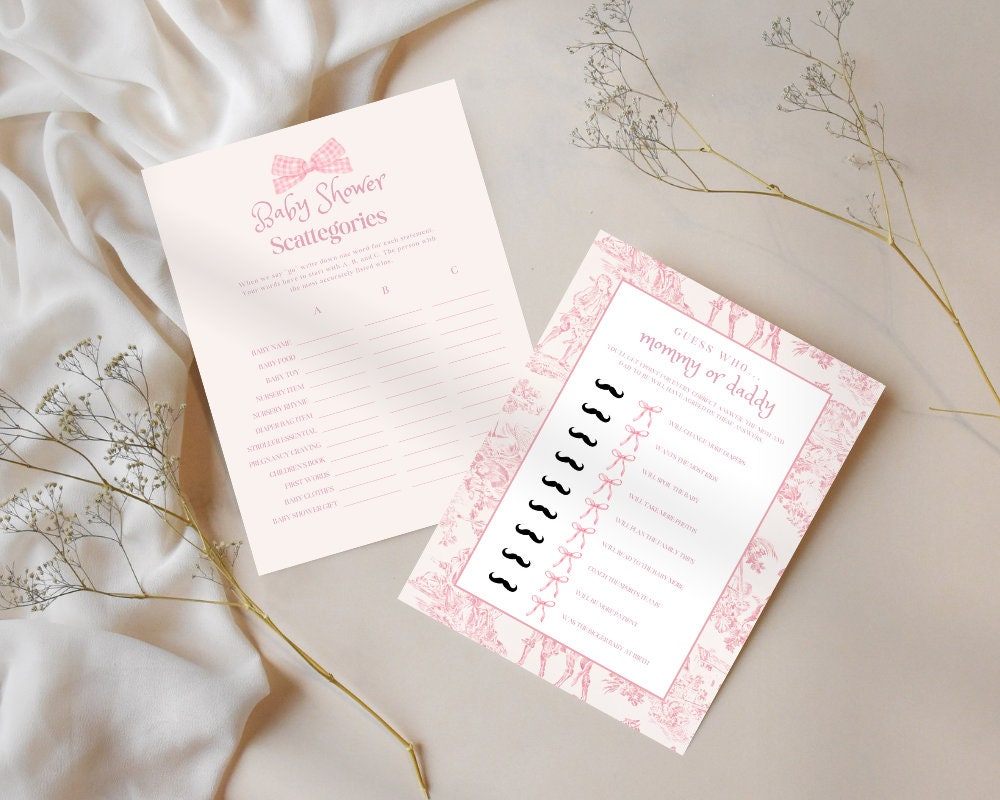 10 Editable Pink Bow Games for Girls Baby Shower, Minimalist Baby ...