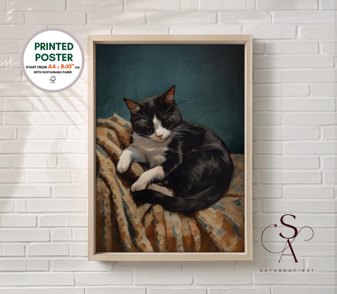 Tuxedo Cat Nap Art Print, Cute Kitty Poster, Home Decor - Etsy