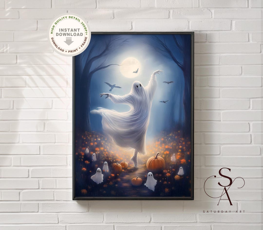 Ghost Ballet Art Print: Whimsical Halloween Oil Painting (digital ...