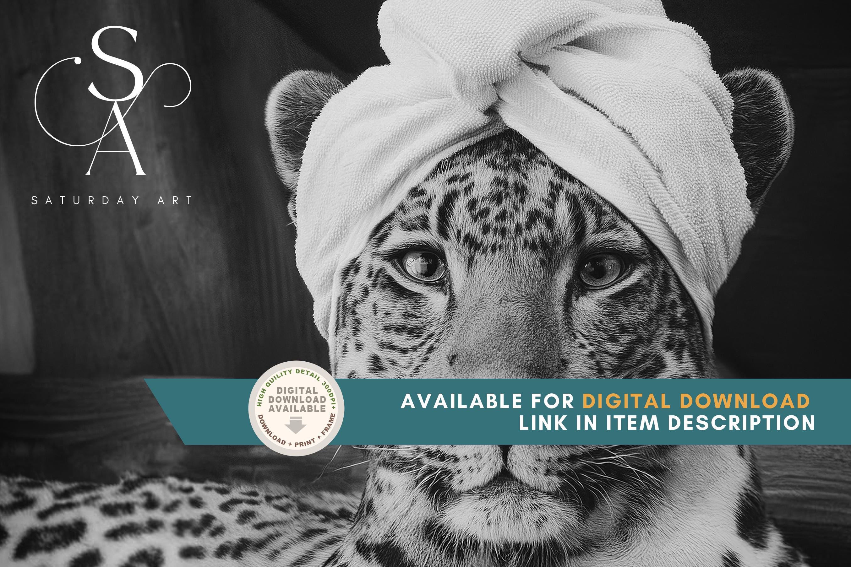 Leopard in Sauna Poster, Panther Print, Black and White, Vintage Photography, Bathroom Wall Art ...