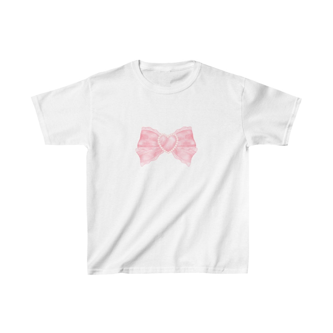 Pastel Pearl Heart Bow Baby Tee Y2K / 90s Style, 2000s, Cropped Tee, Iconic Graphic, 00s Fashion ...