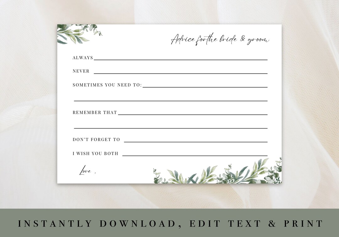 Wedding Advice Cards Template Instant Download | Advice for the Bride ...