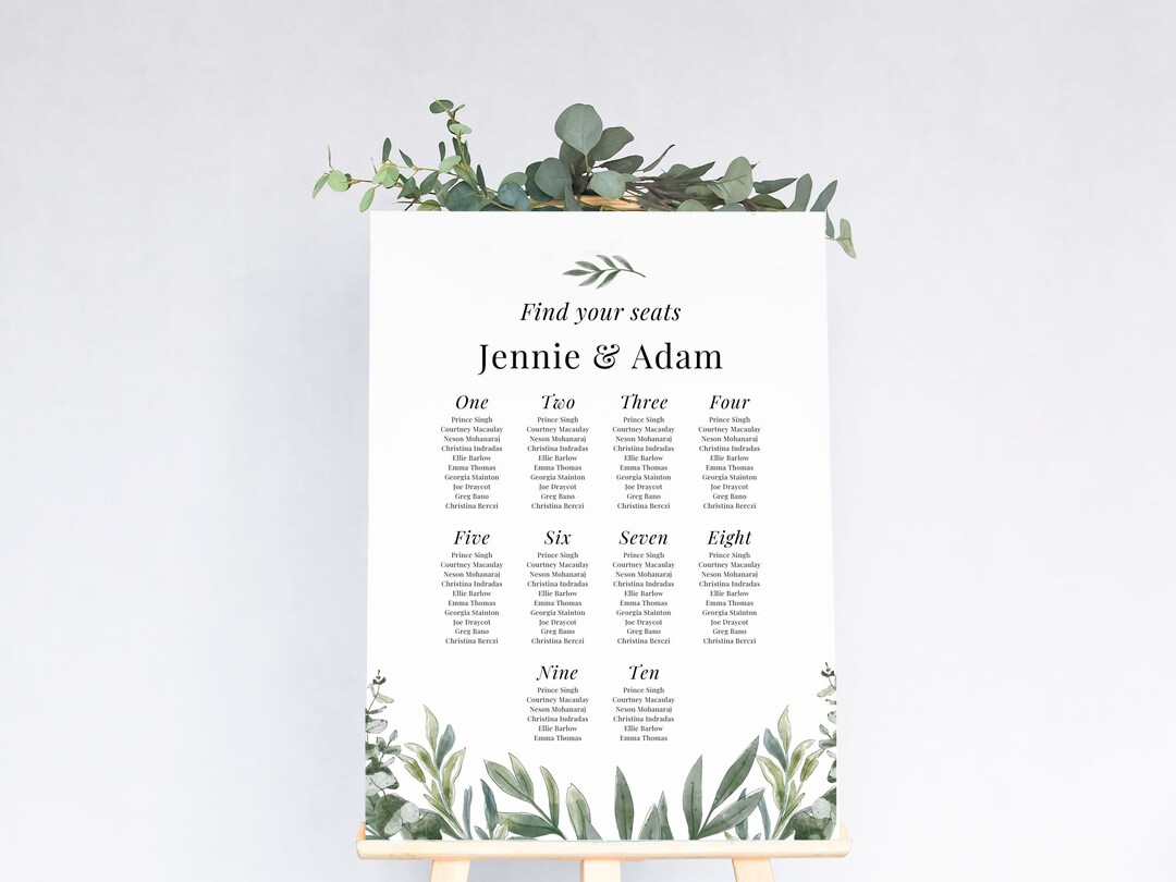 Eucalyptus Seating Chart Template, Greenery Wedding Seating Plan ...