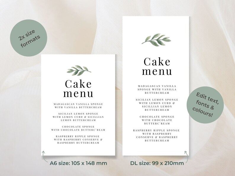 Editable Wedding Menu Template, Eucalyptus Sage Green Table Menu ...