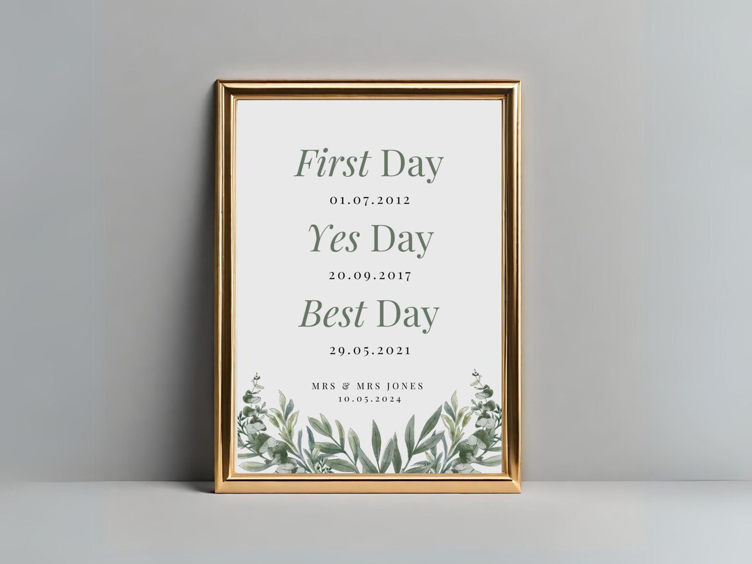 First Day Yes Day Best Day Wedding Sign Template, Printable DIY Wedding ...