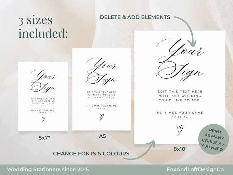 Custom Wedding Sign Template Printable Editable Sign - Custom Wording ...