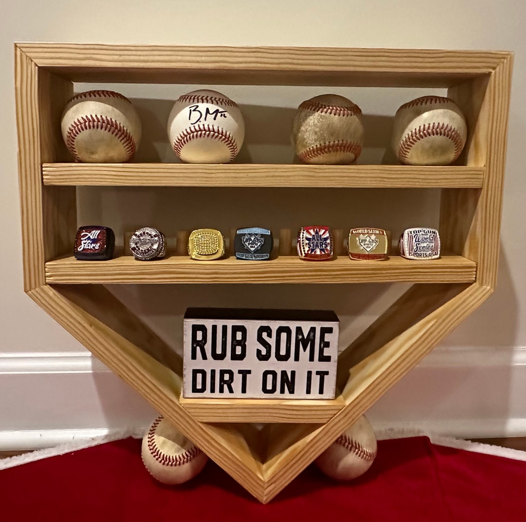 Rustic Home Plate Shelf With Game Ball and Ring Display. - Etsy