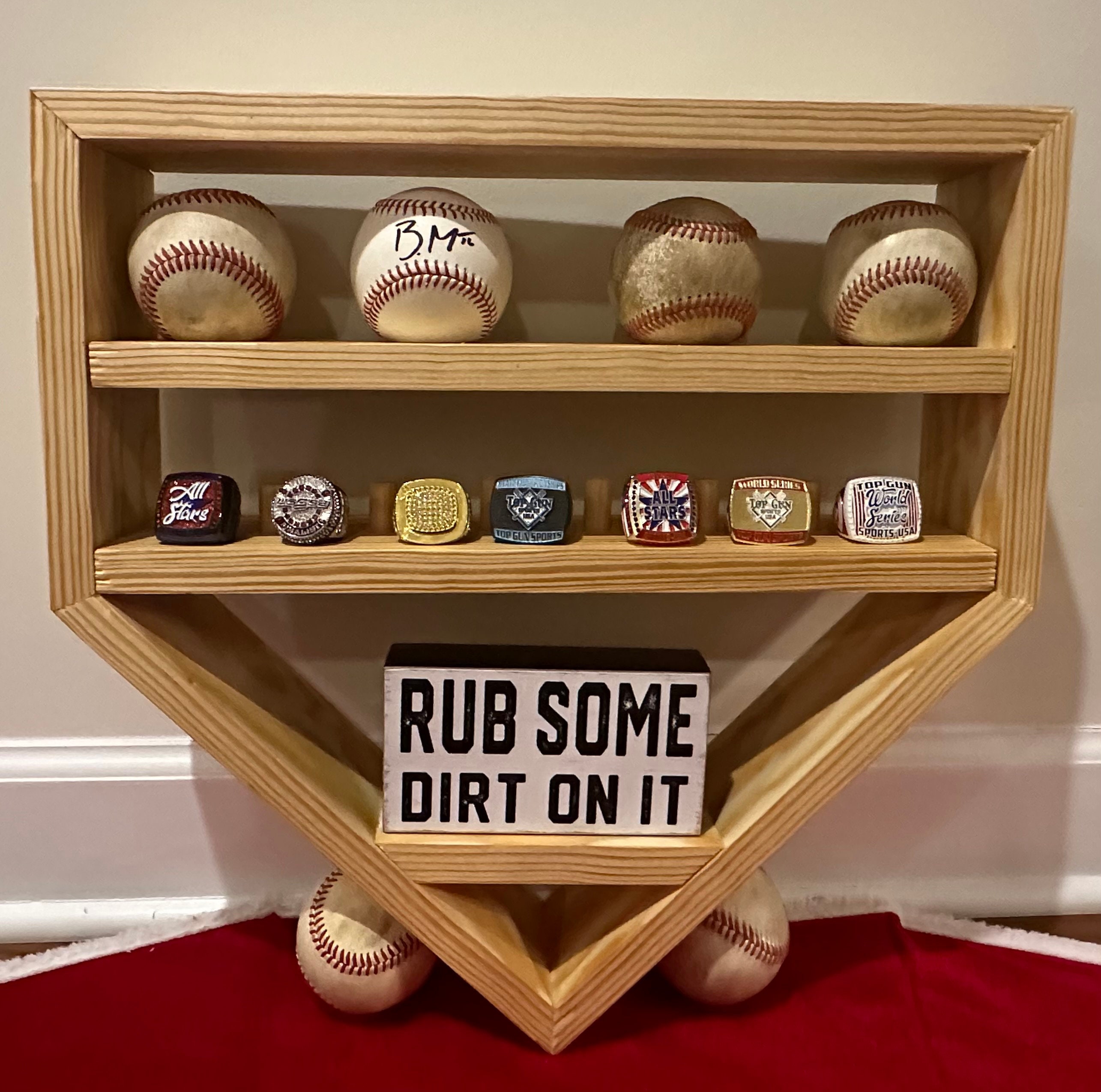 Rustic Home Plate Shelf With Game Ball and Ring Display. - Etsy