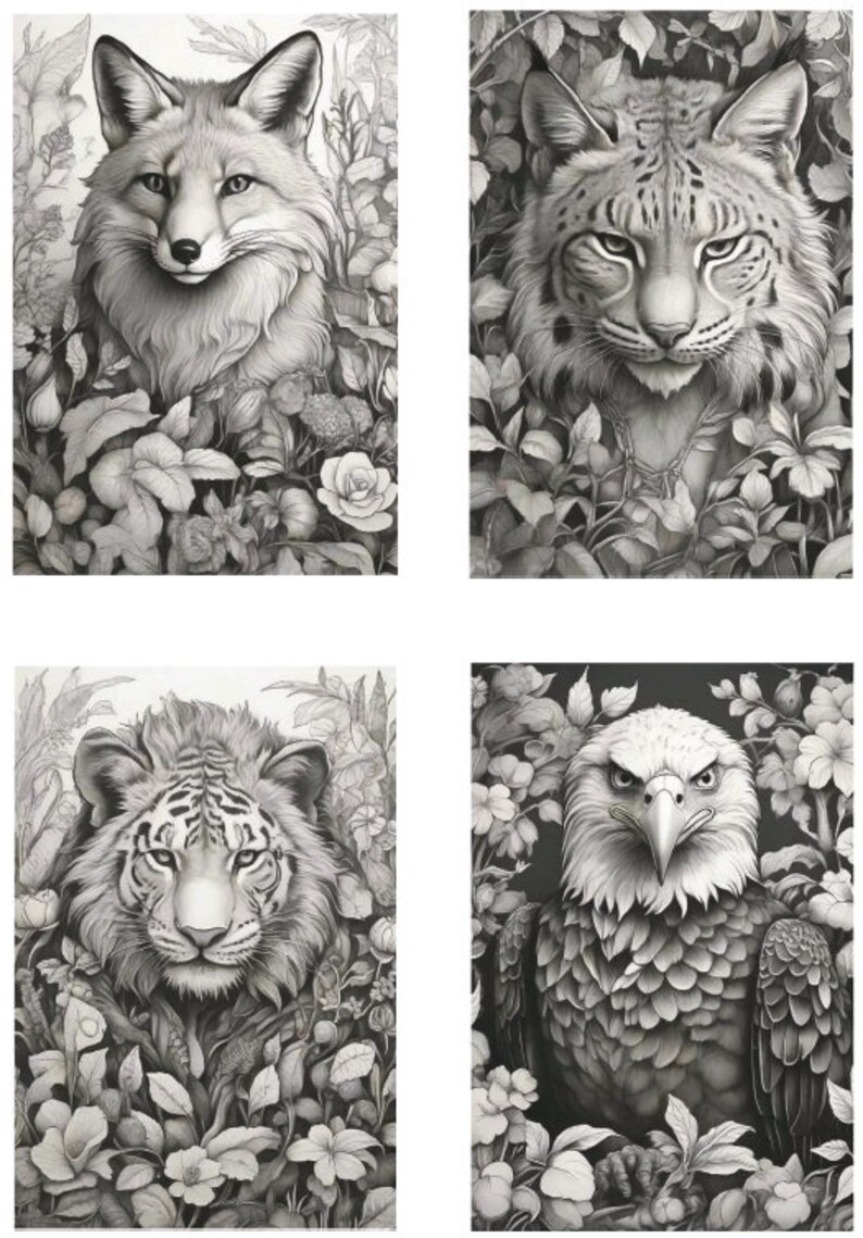 Digital Colouring Book Wild Animals. for Children and Adults. 12 ...