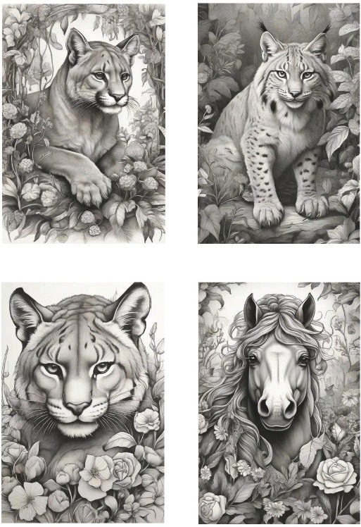 Digital Colouring Book Wild Animals. for Children and Adults. 12 ...