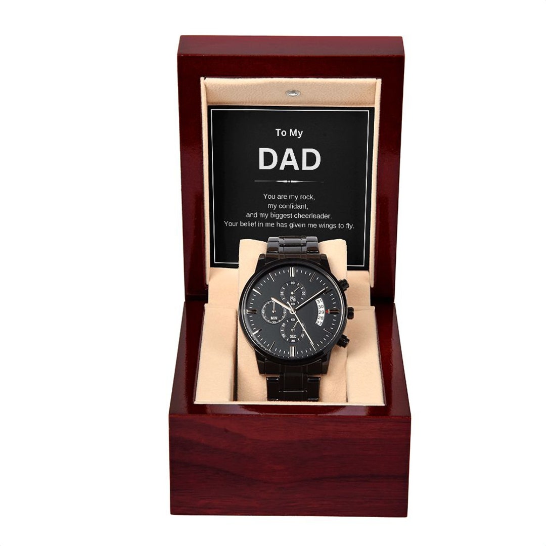 Black Chronograph Watch for Dad Stainless Steel With Copper Dial ...