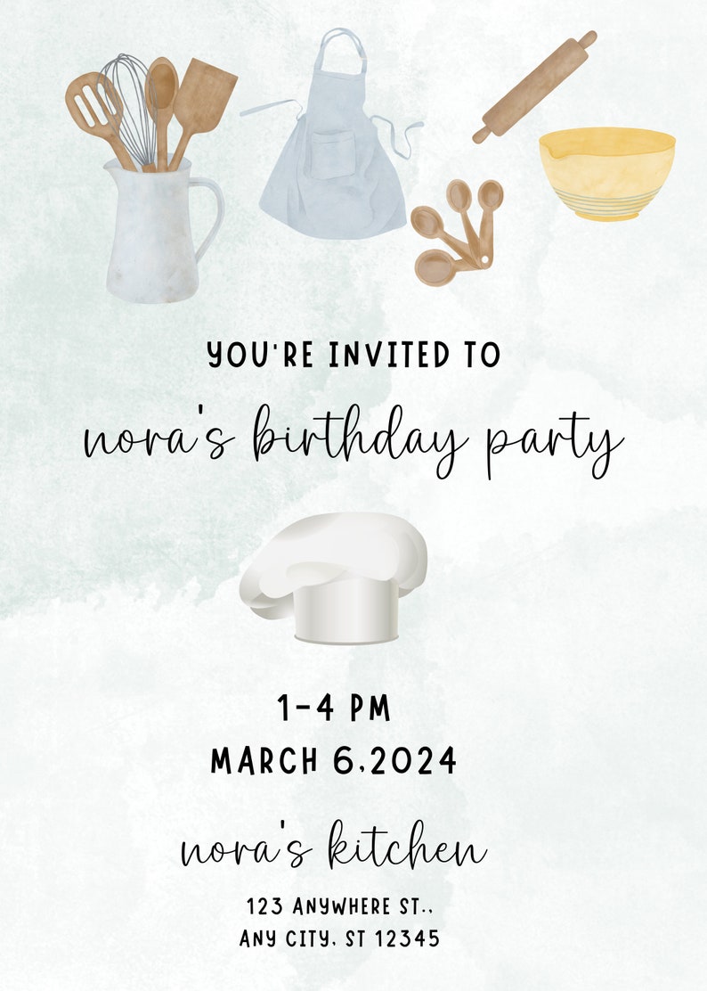 Cooking Birthday Party Invitation Cooking Theme Party Invite Editable ...