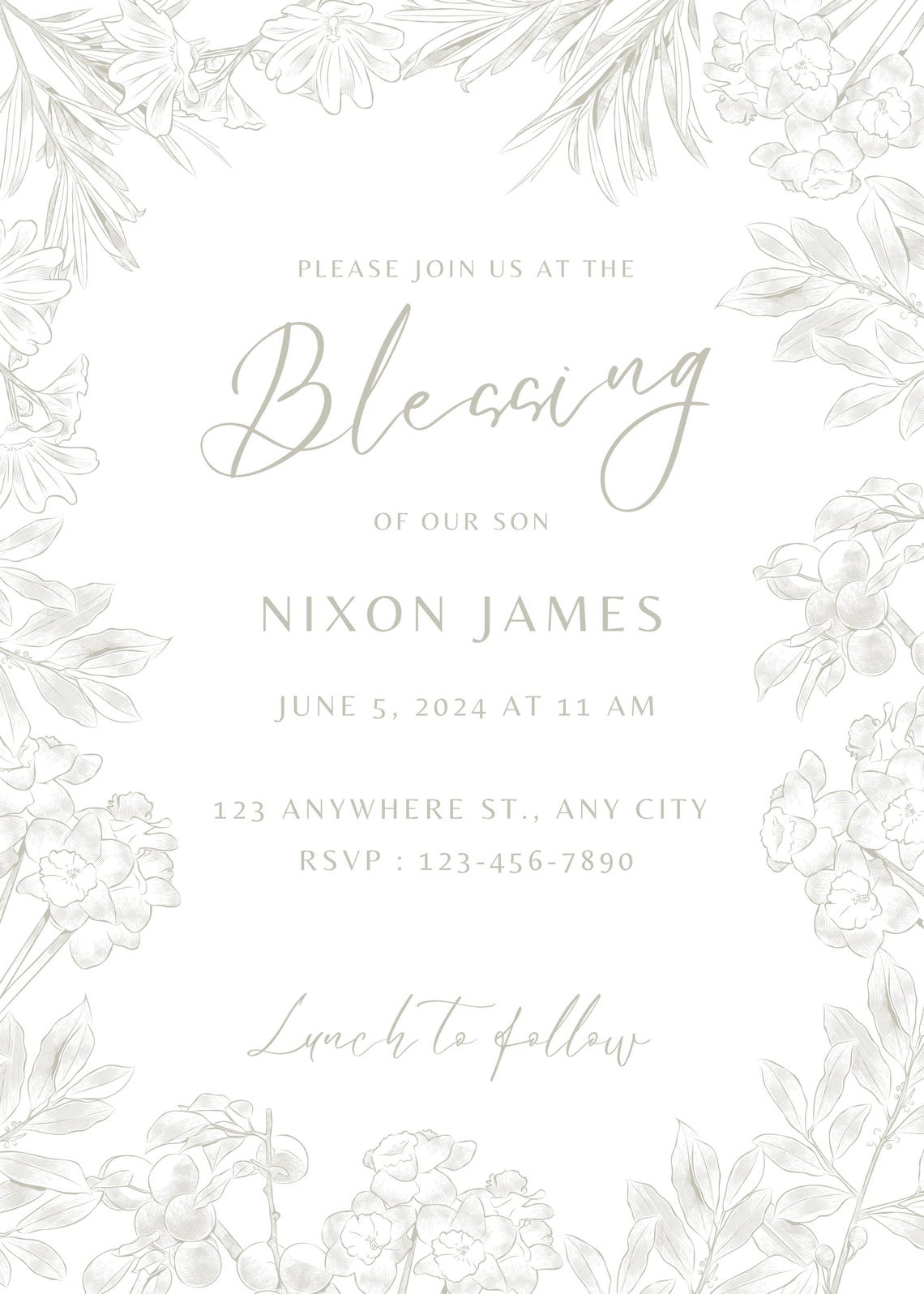 LDS Baby Blessing Invitation Template Floral Decorative Invite Online ...