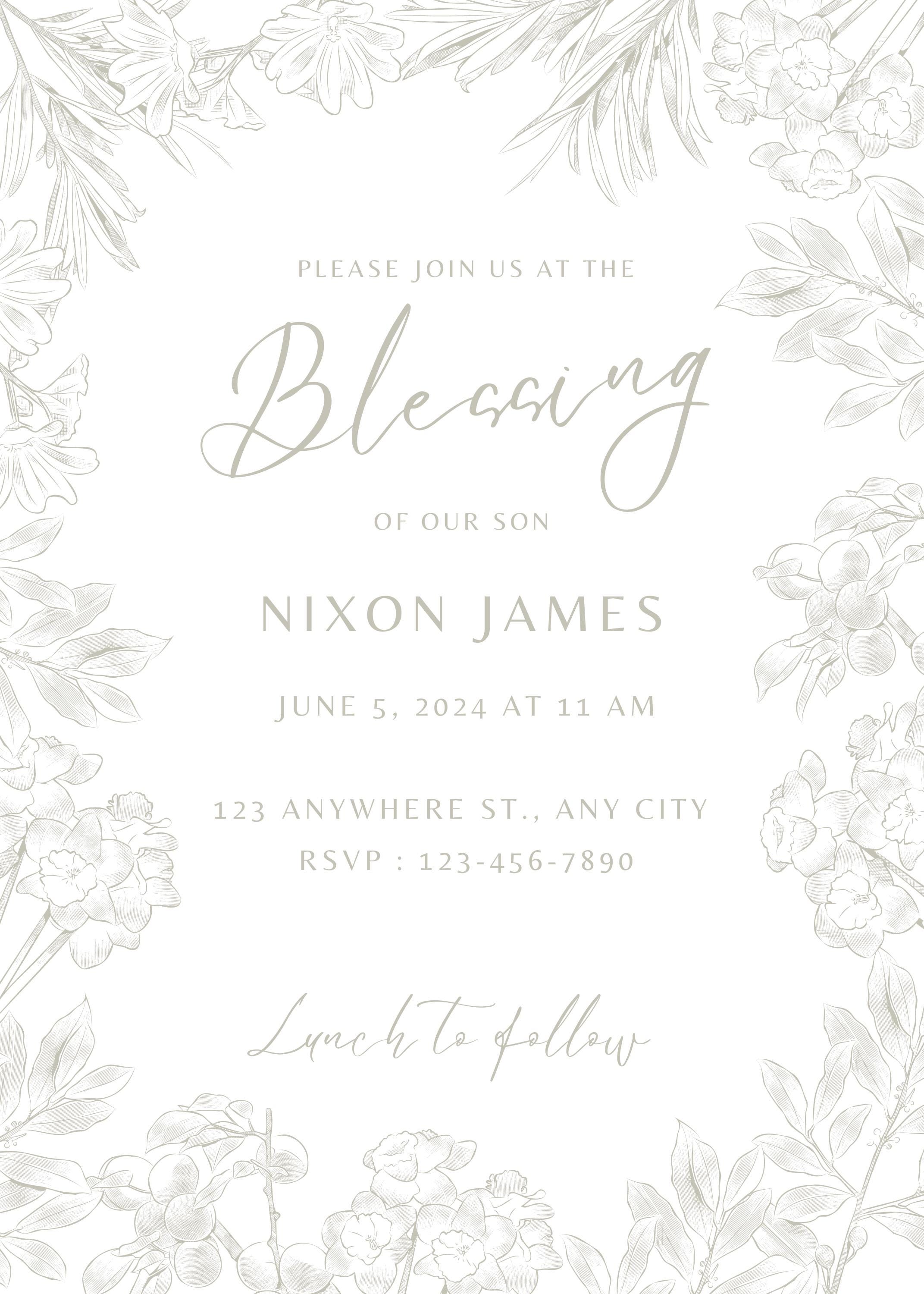 LDS Baby Blessing Invitation Template Floral Decorative Invite Online ...