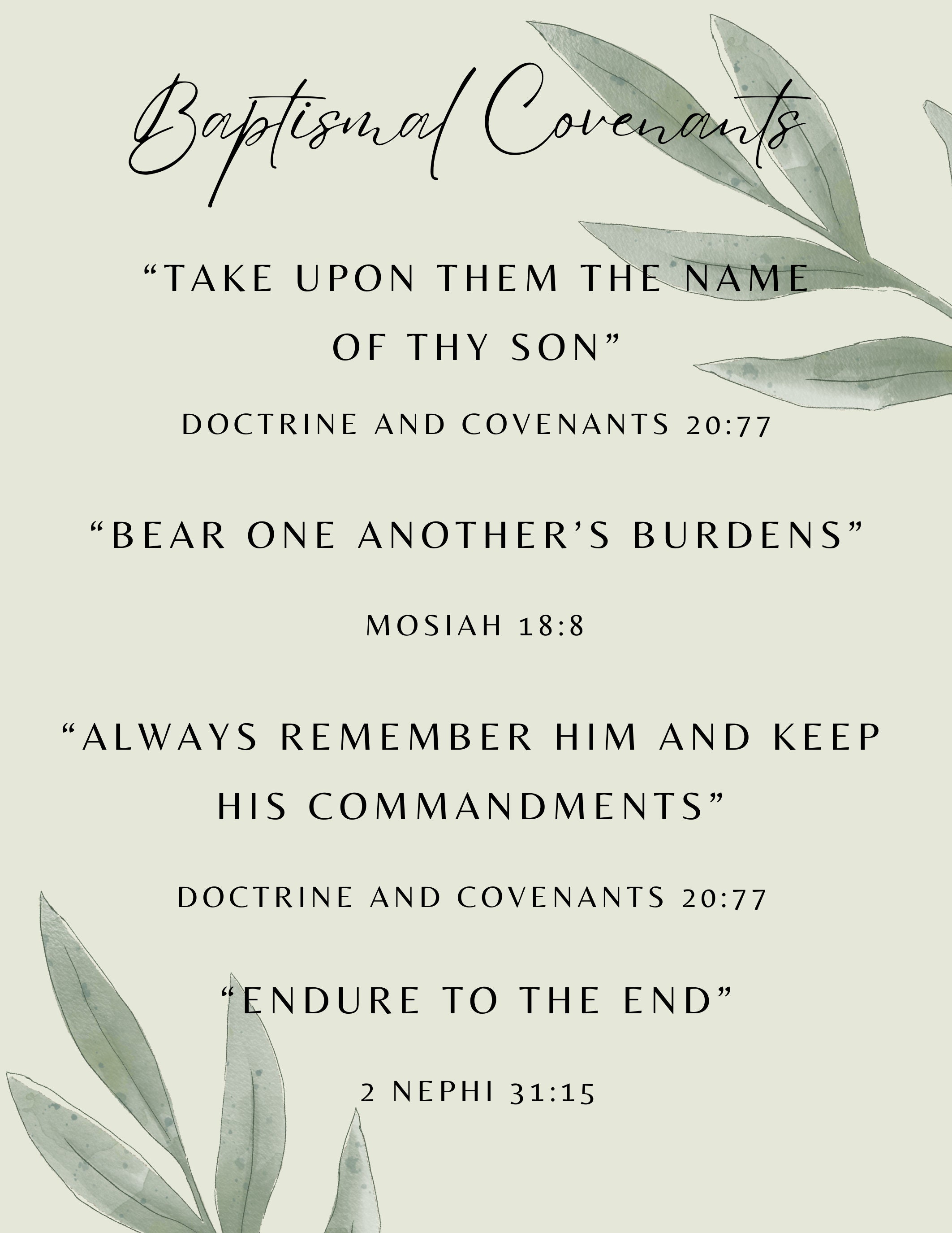 LDS Baptism Covenants Card: Covenant Reminder (digital Download) - Etsy