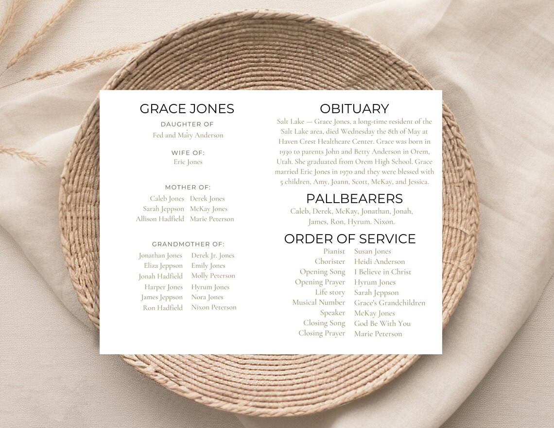 Funeral Program Template Bi-fold Brochure Pamphlet for LDS and Other ...