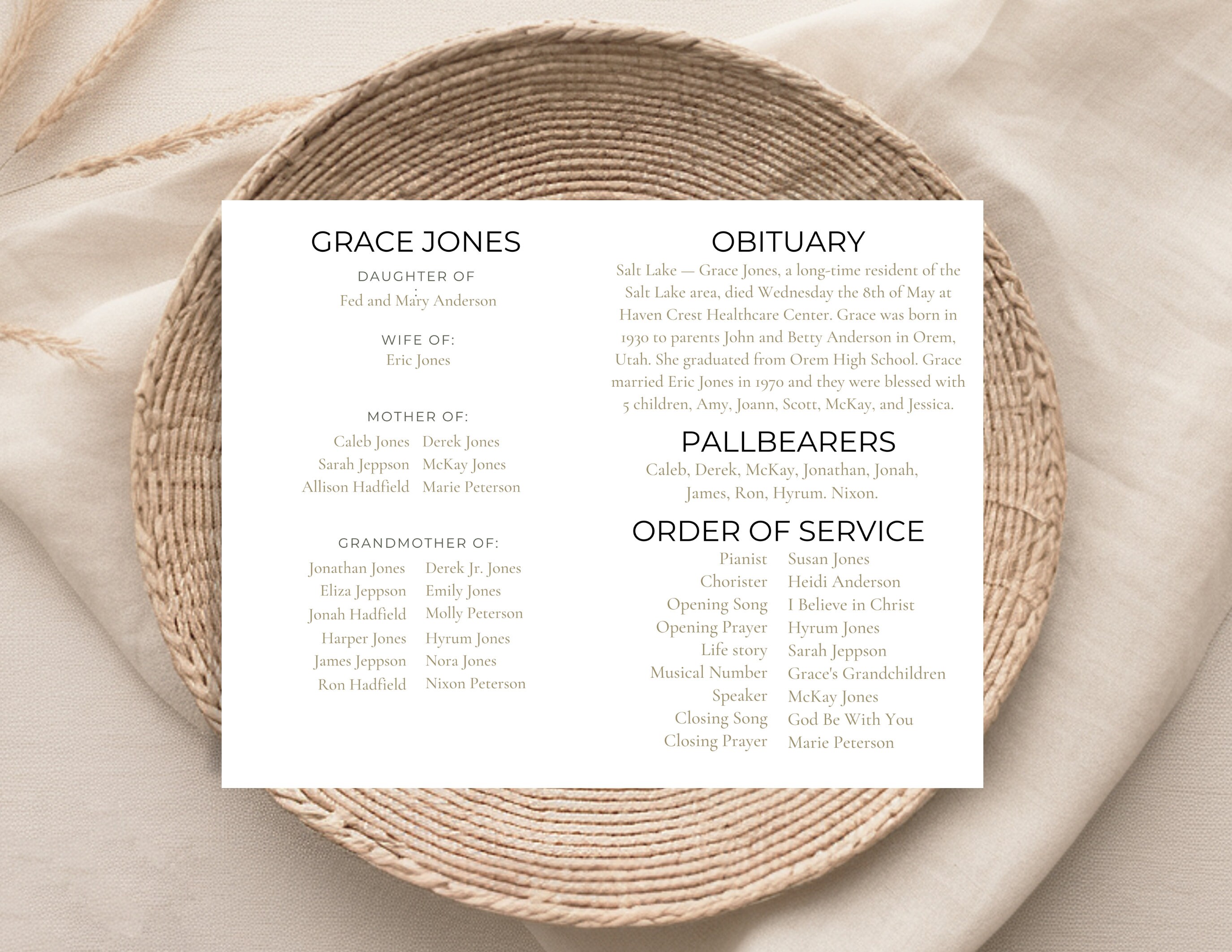 Funeral Program Template Bi-fold Brochure Pamphlet for LDS and Other ...