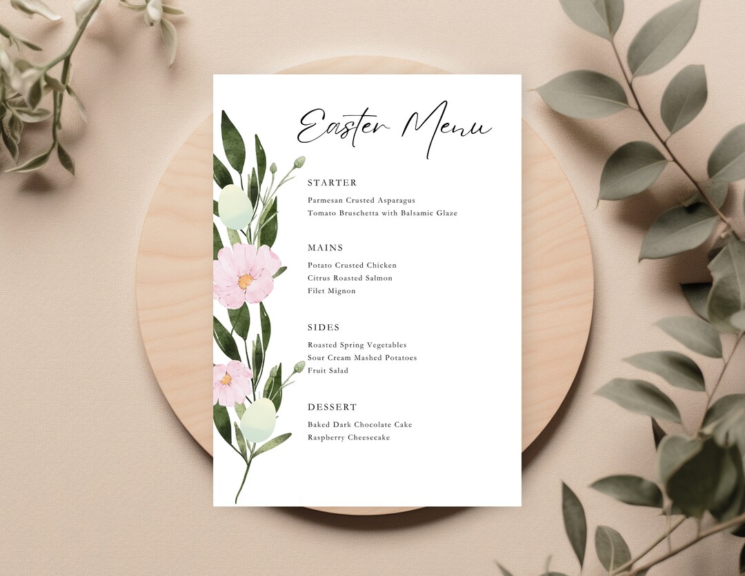 Easter Party Menu Editable Template for Breakfast, Lunch or Dinner for ...