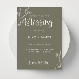 LDS Baby Blessing Invitation Template Green Floral Decorative Invite ...