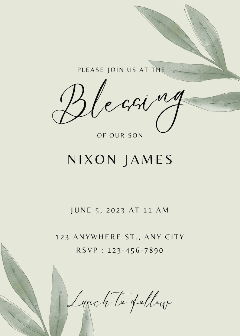 LDS Baby Blessing Invitation Evite Editable Template Blessing Day ...