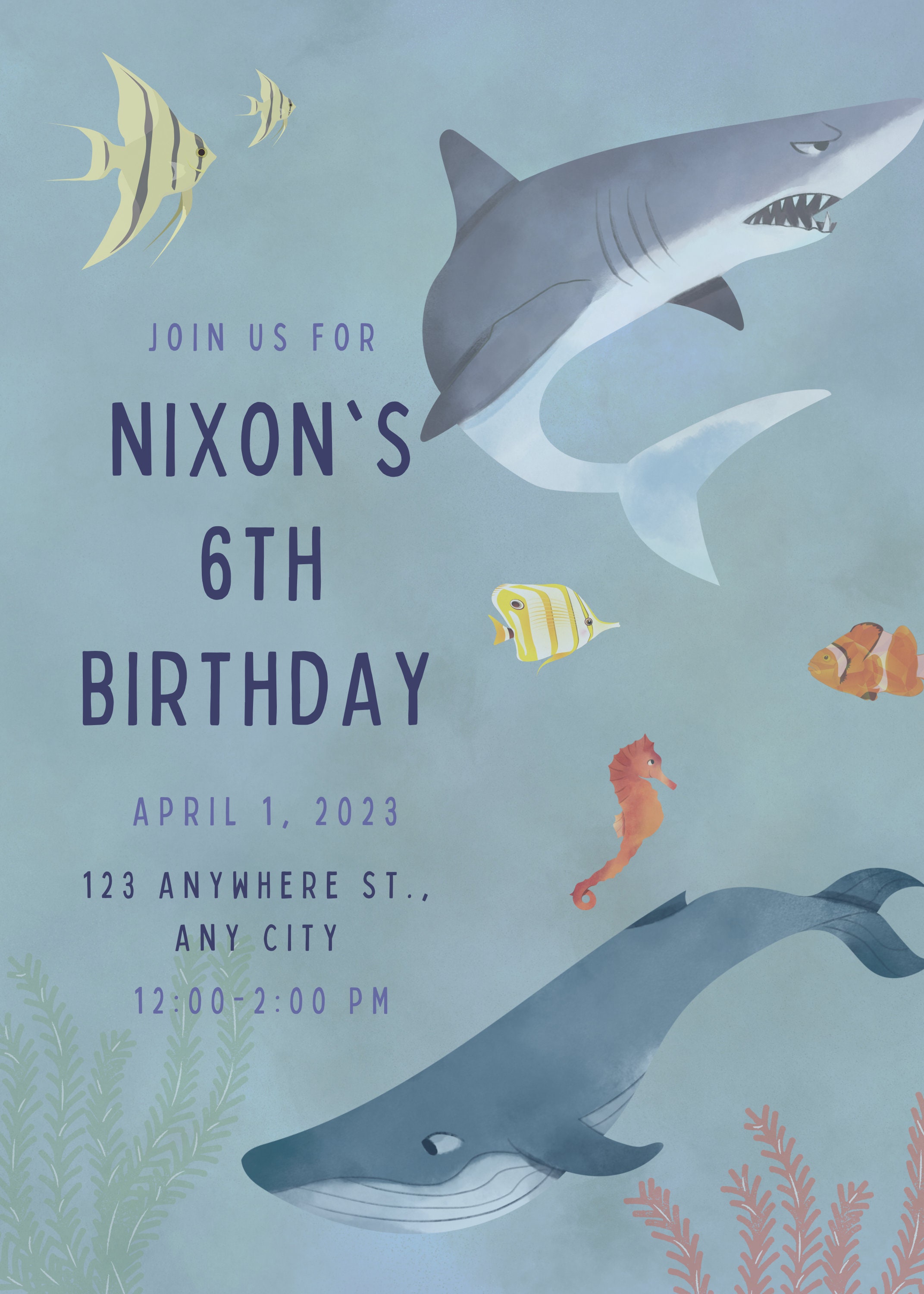Ocean Birthday Party Invitation Cute Birthday Ocean Theme Editable ...