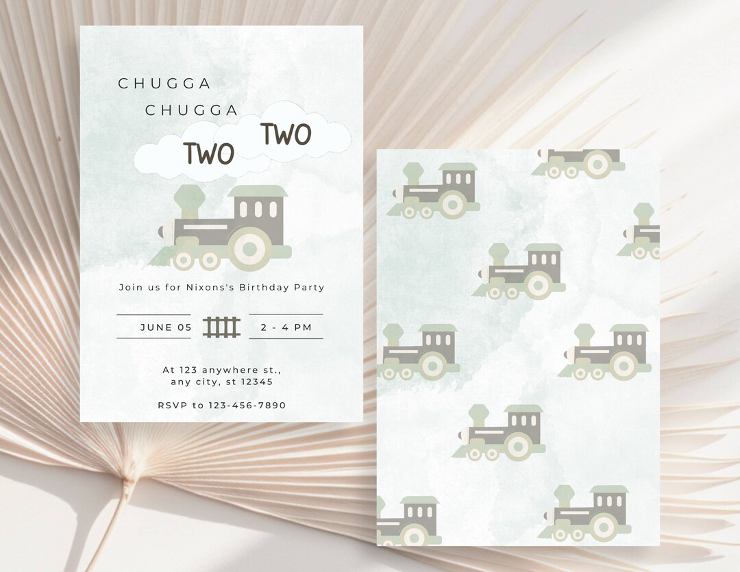 Chugga Chugga Two Two Birthday Party Invitation for 2 Year Old Train ...