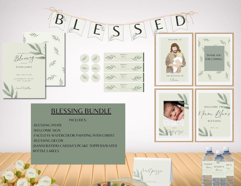 LDS Blessing Bundle: Editable Invitation, Decorations (instant Download ...