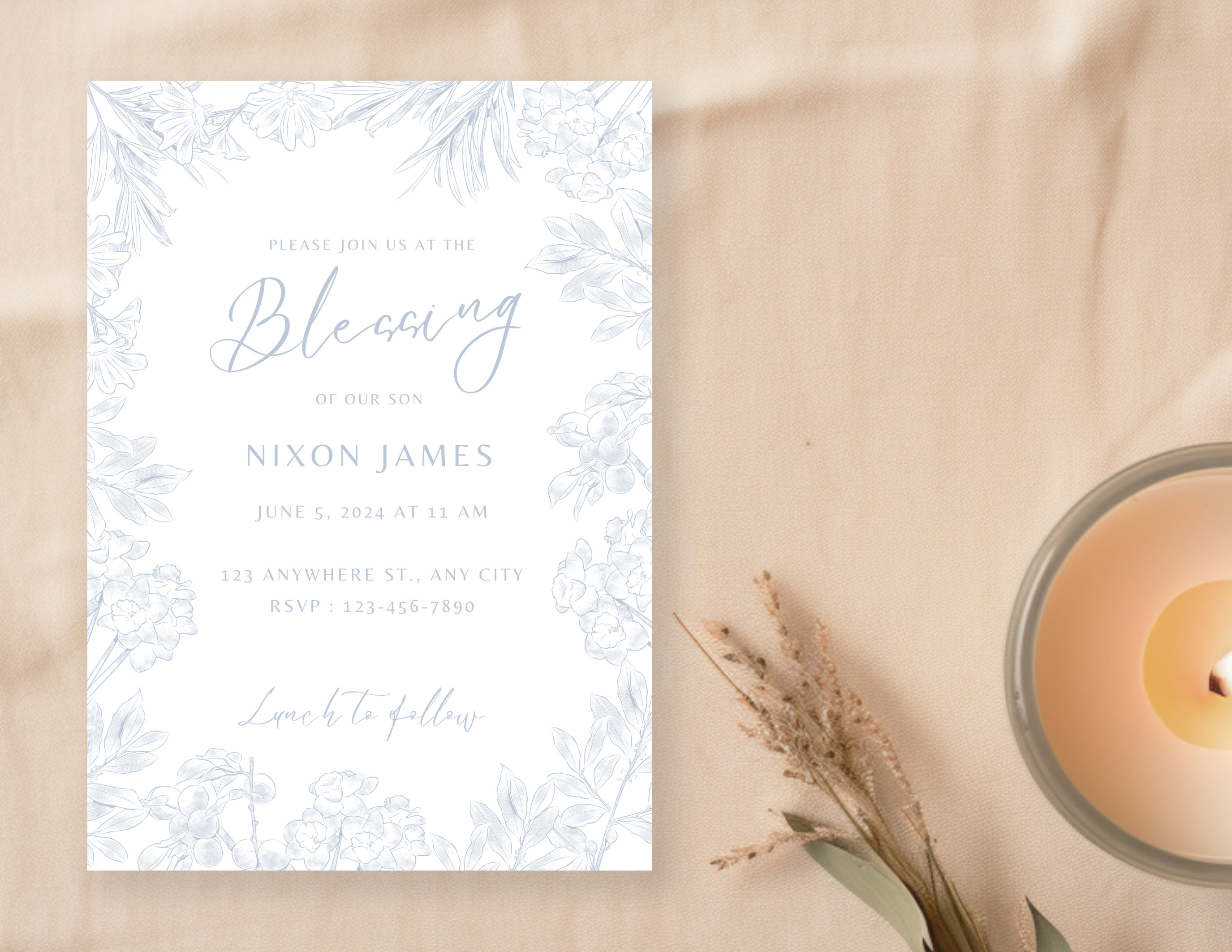 LDS Baby Blessing Invitation Template Floral Decorative Invite Online ...