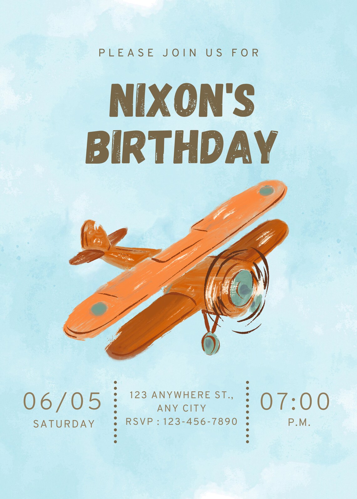 Airplane Kids Birthday Invitation Online Editable and Printable Kids ...
