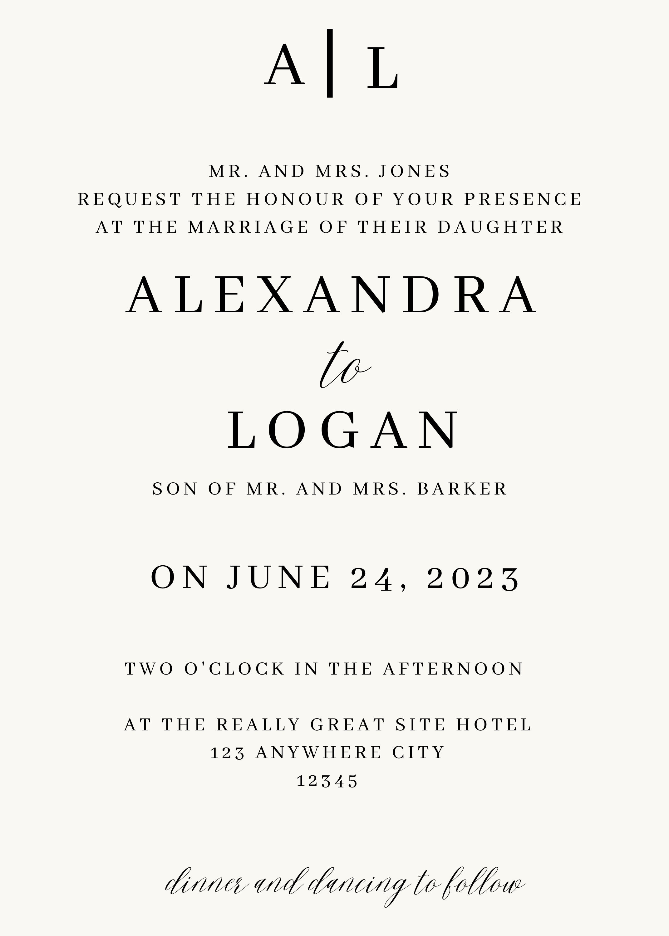Wedding Ceremony Invitation Elegant and Classy Wedding Announcement ...